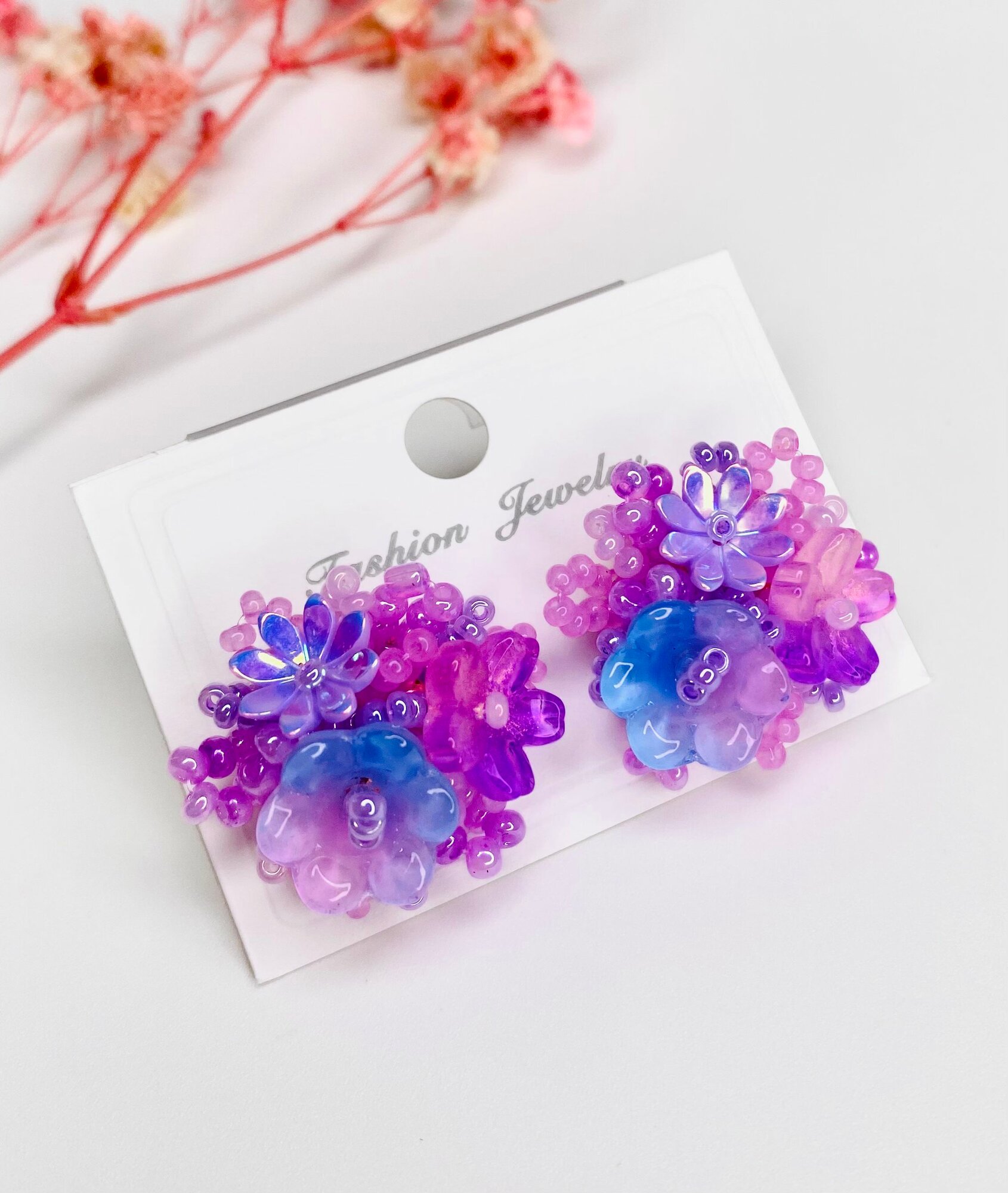 Серьги пусеты, бисер, жемчуг имитация