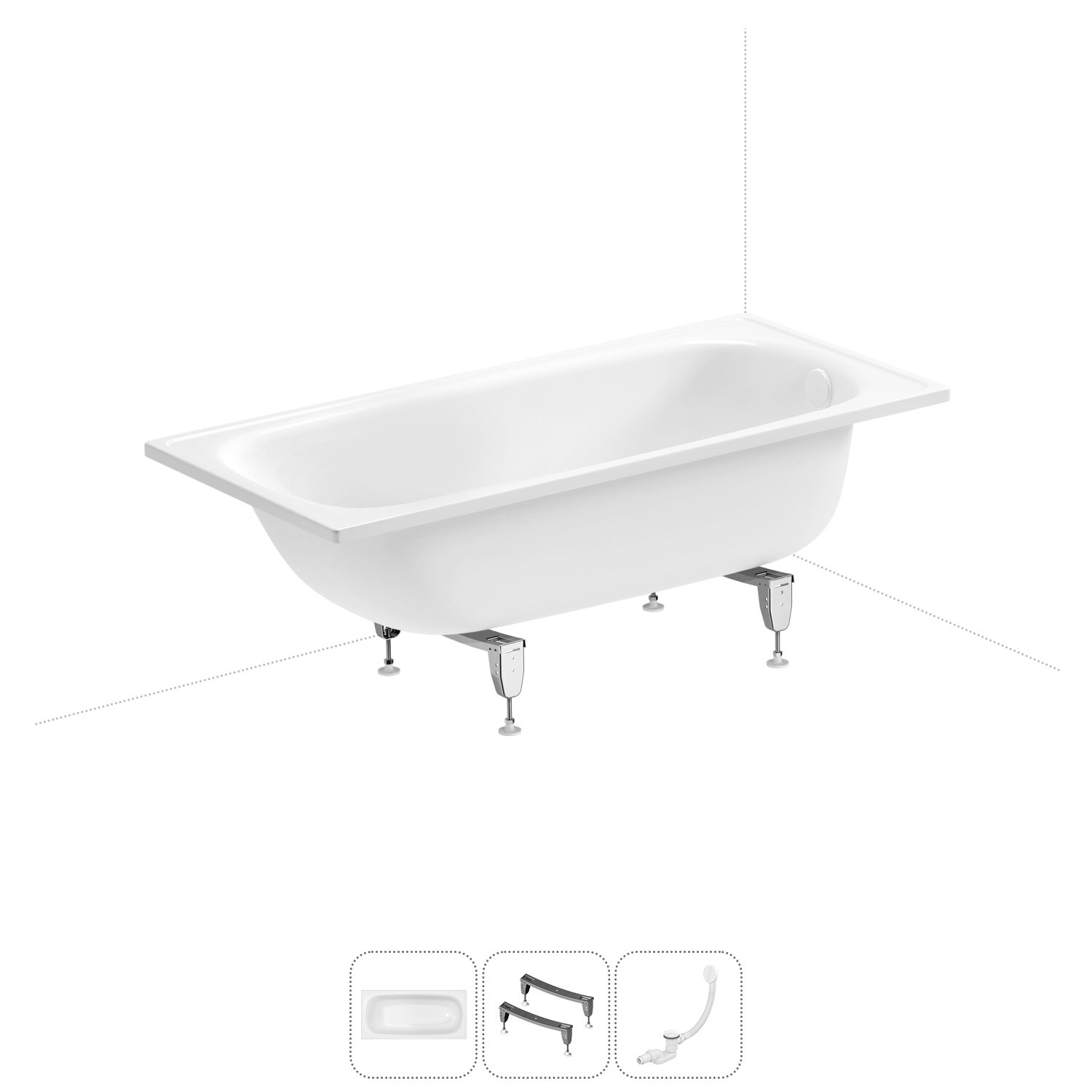 Стальная ванна 150х70 Sanitana BLB Europa 20220622R в наборе 3 в 1: металлическая ванна 150 х 70 см, ножки, слив-перелив