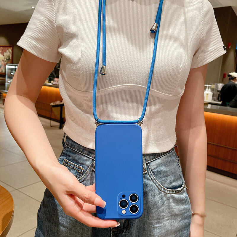 Чехол для телефона со шнурком через плечо для iPhone 14 Pro, силиконовый чехол для телефона с регулируемым шейным ремешком, мягкий противоударный чехол с ремешком на шею