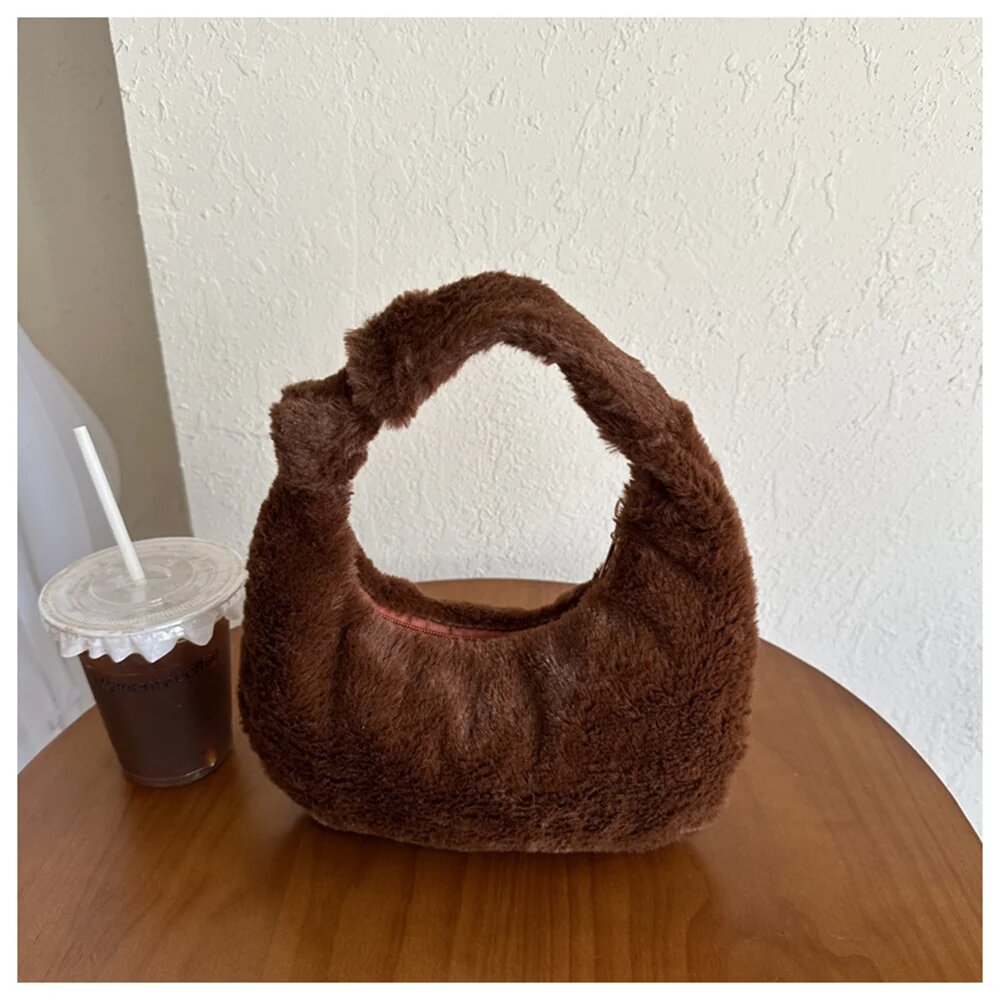 Новая мода Женская Женская Леди Плековая сумка подмышки с твердым цветом мягкая плюшевая сумочка пушистый кошелек осень зимняя сумка для покупок, светло-коричневый, SKU01103