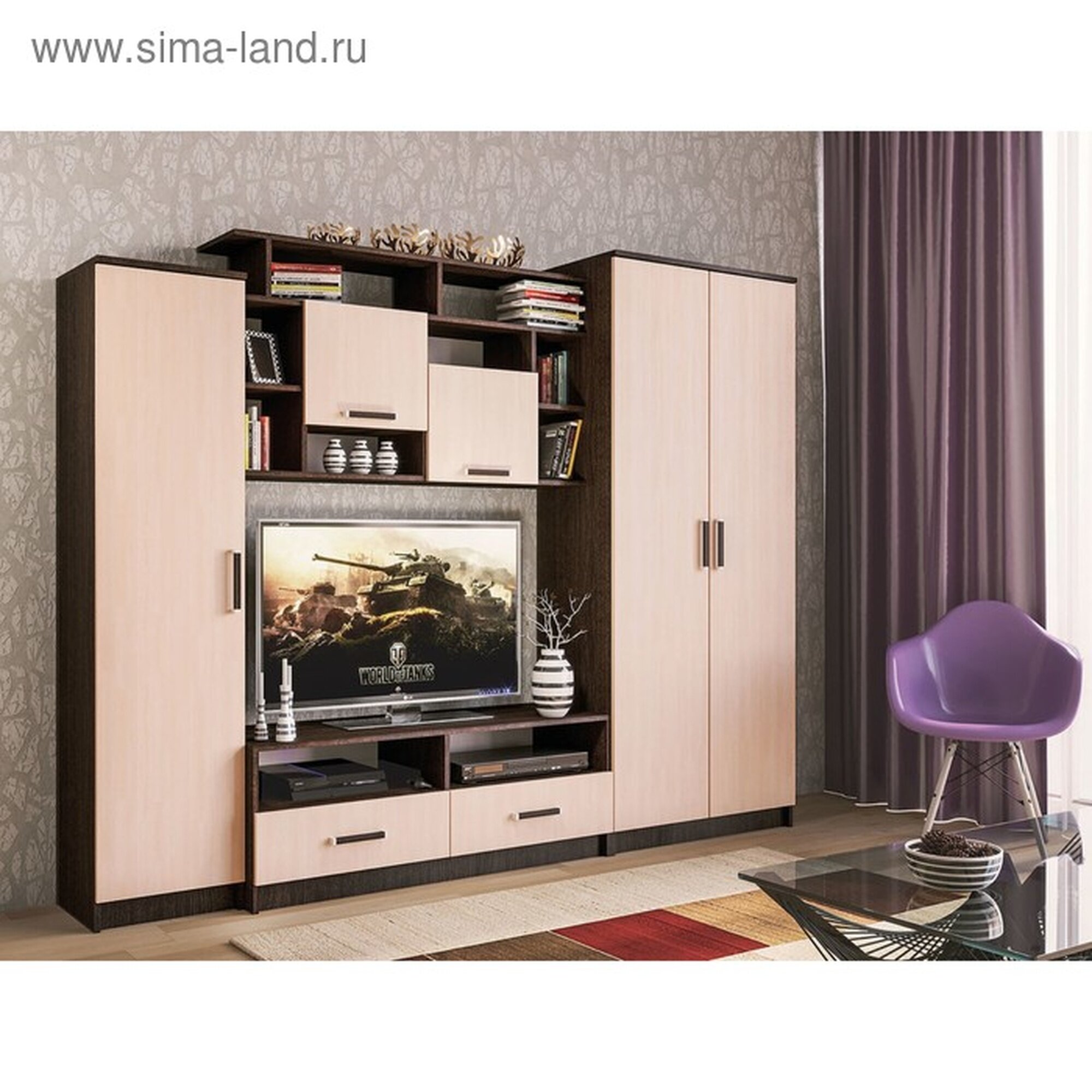 Гостиная Сима-ленд «Марта-12», ЛДСП, цвет венге/дуб молочный, 1920x2400x440 мм