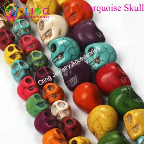 OLINGART бусины с черепами 8*10 мм 40 шт, зеленый камень Mixed multicolor