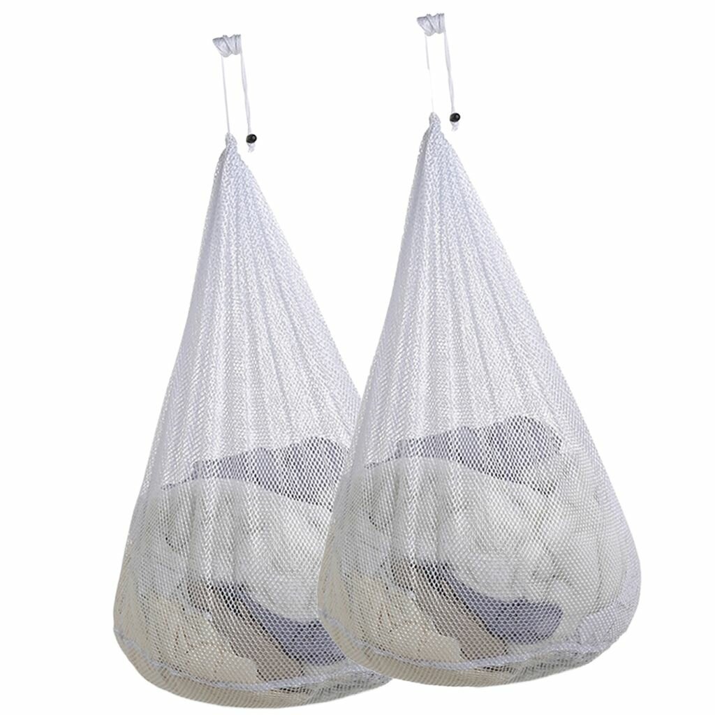 2 штуки, многоразовый мешок для белья (с завязками) из сетки толщиной от 50 до 60 см с двойными проушинами