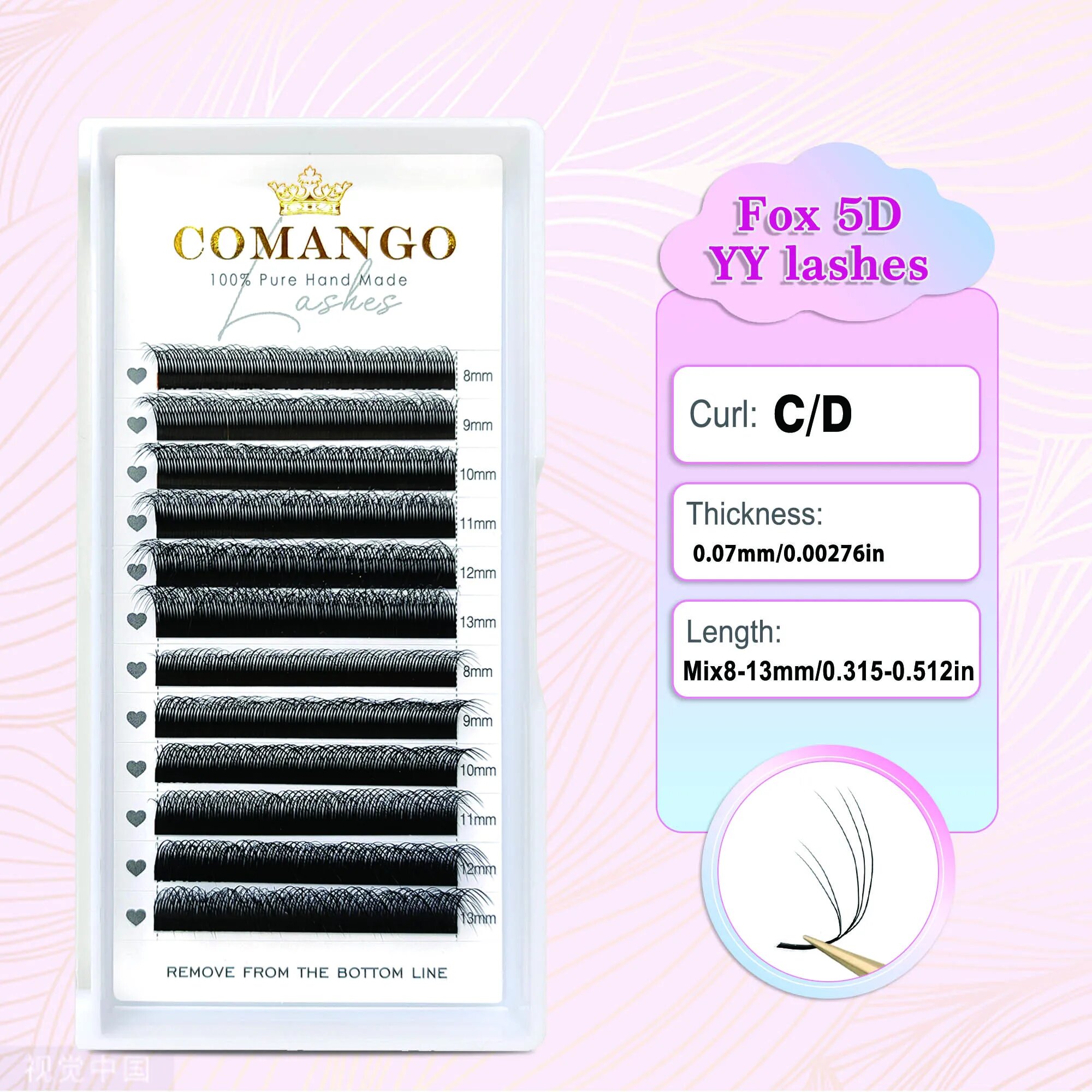 Накладные ресницы CoMango Fox 5D черные С, 14 мм