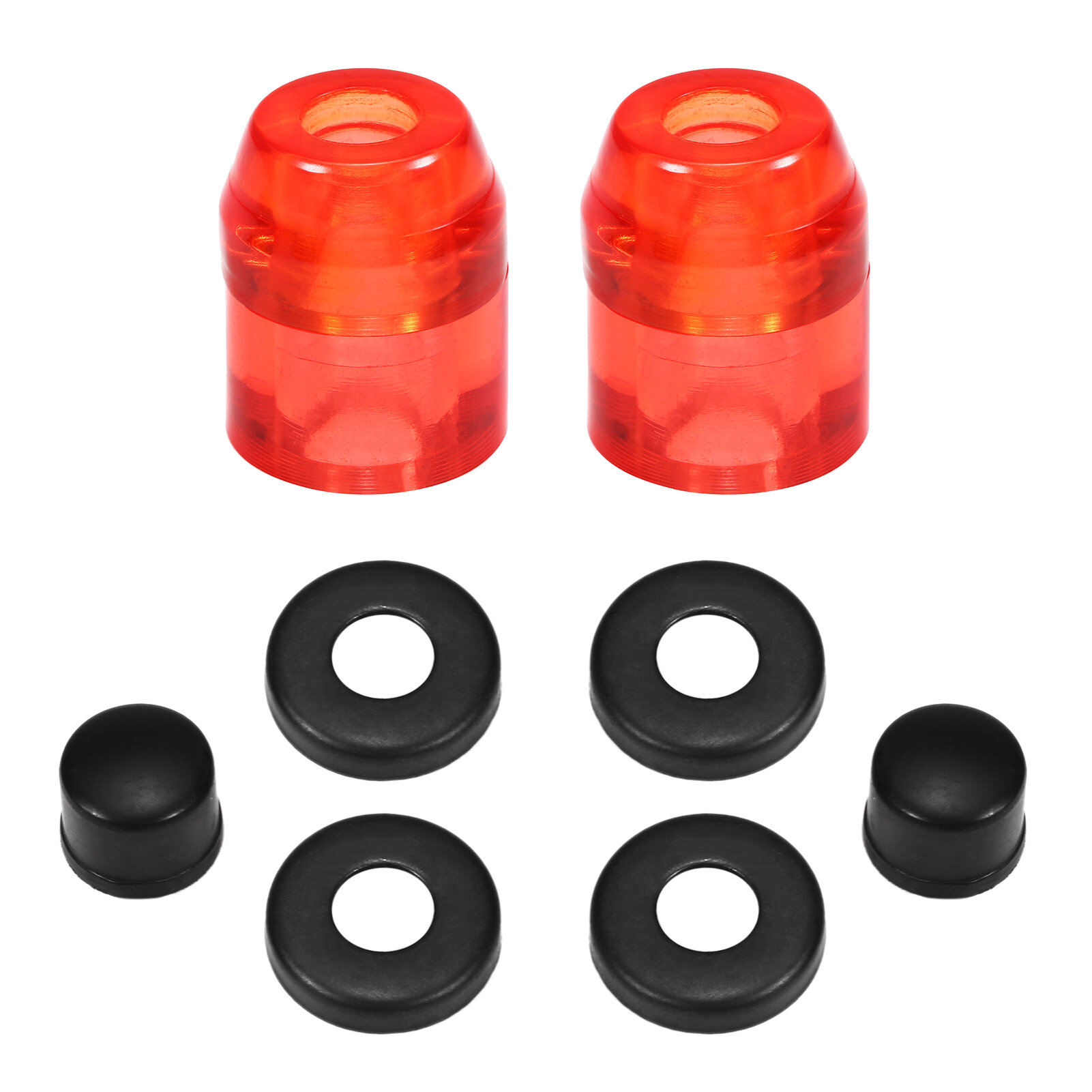 Набор для ремонта стоек лонгборда и скейтборда: втулки, шайбы, опорные вкладыши для 2 стоек, материал PU, цвета: синий, черный, белый, красный, фиолетовый, желтый, зеленый, оранжевый, прозрачный красный, прозрачный синий, размер 10*10*5 см, вес 50 г,