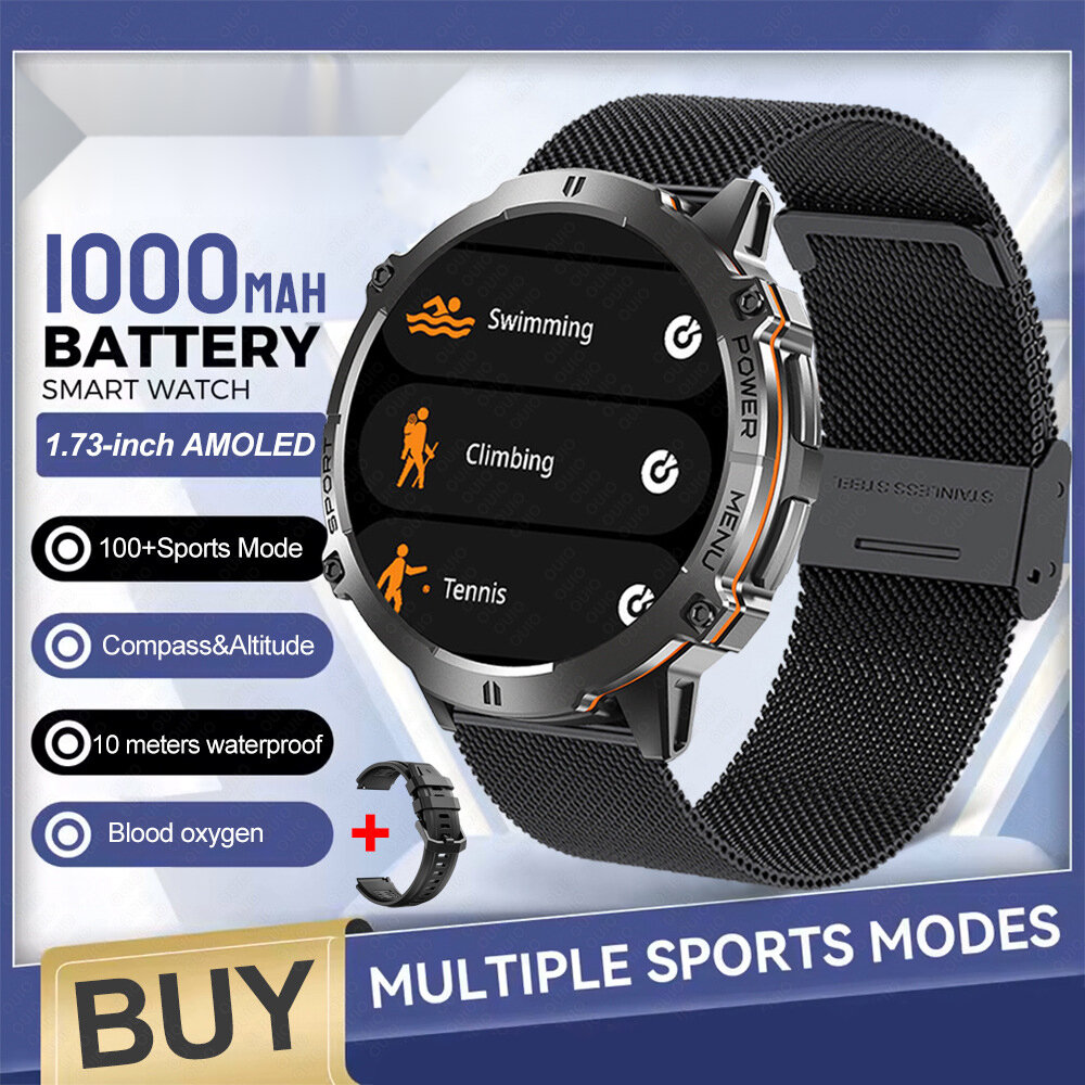 Смарт-часы, большой экран, 1,73", 100 дней работы, барометр, компас