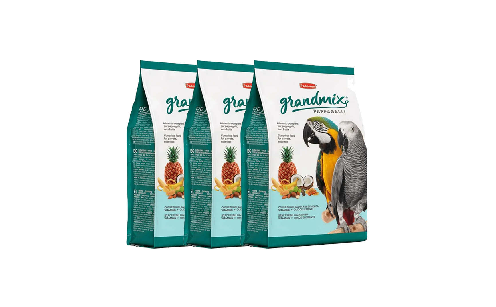 Padovan Grandmix Pappagalli корм комплексный для крупных попугаев 2 кг x 3 шт.