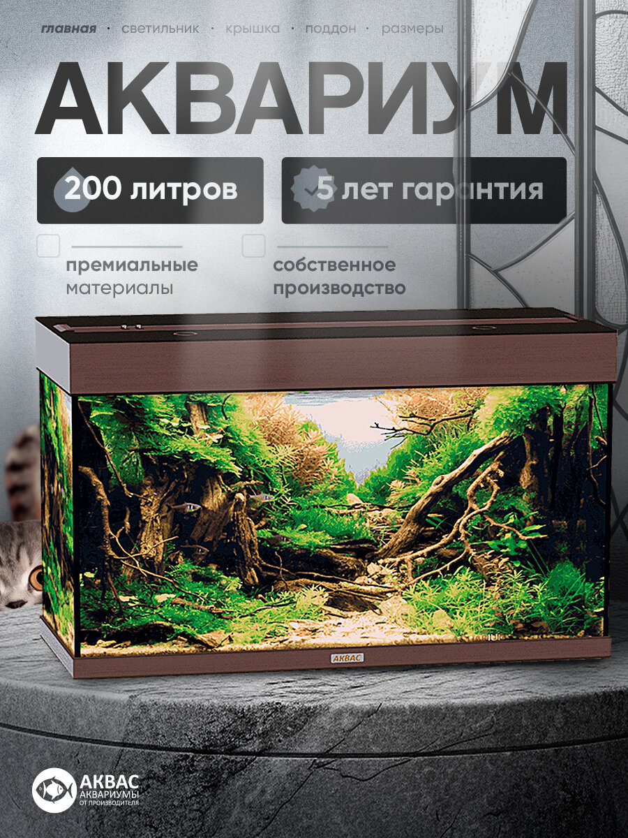 Аквариум 200 литров с крышкой и освещением, (101*41*57 см) Аквас