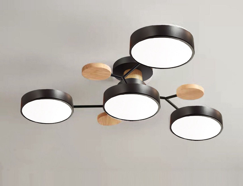 Люстра потолочная светодиодная в скандинавском стиле, 3 + 1 шайба, 8-12 ㎡, 32W, Черный, холодный белый