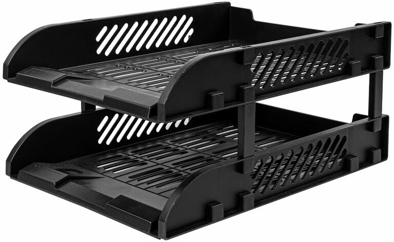 Лоток горизонтальный Deli E9212 BLACK сборный для бумаг 325x241x155мм черный пластик (упак:2шт) пластиковый пакет
