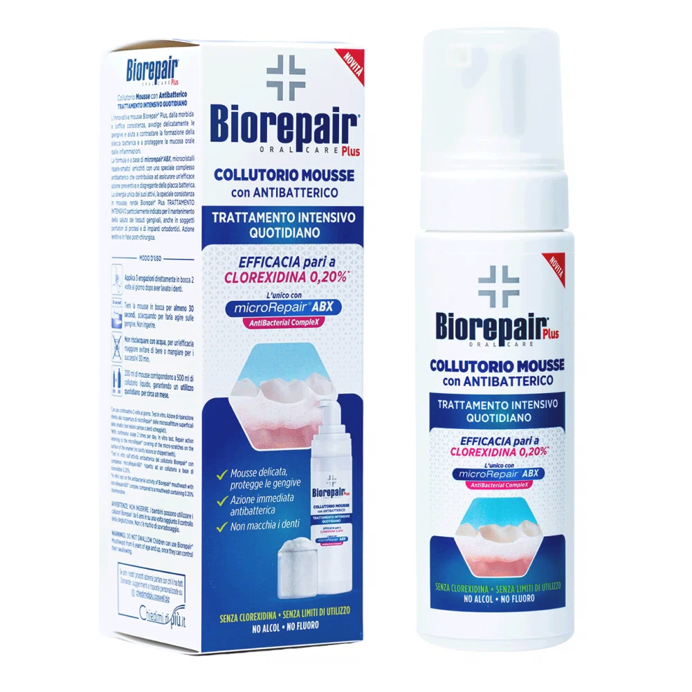 Мусс Biorepair Plus, антибактериальный, защита от кариеса, укрепление эмали, 200мл