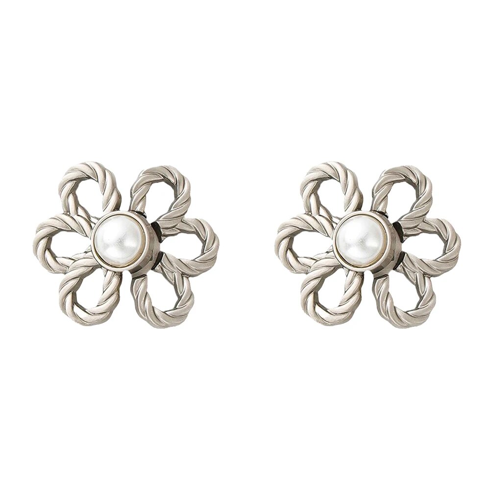 Серьги женские цветочные с жемчугом, серебро, Цвет: 02 -2pcs