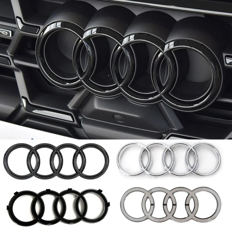Для Audi ABS 4-кольцевой логотип, передняя решетка, капот, эмблема Glossy Black, Front 316mm