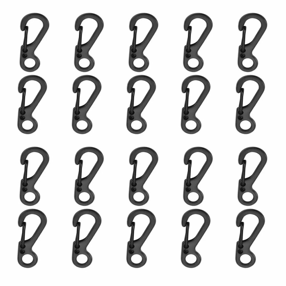 Набор из 20 мини-карабинов: пружинные защелки для веревки, брелоки, кемпинговые крючки, зажимы для паракорда, тактические пряжки для выживания