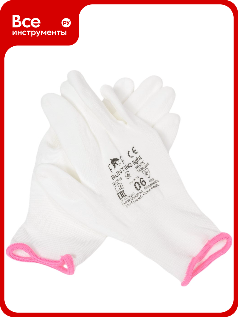 Перчатки CERVA нейлоновые с полиуретановым покрытием, белые, 6 размер HS 04-003-06
