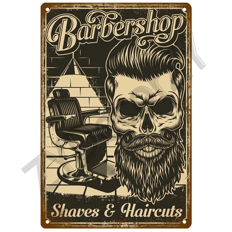 Ретро вывеска Barbershop с черепом, 60x40 см, YHMO29999