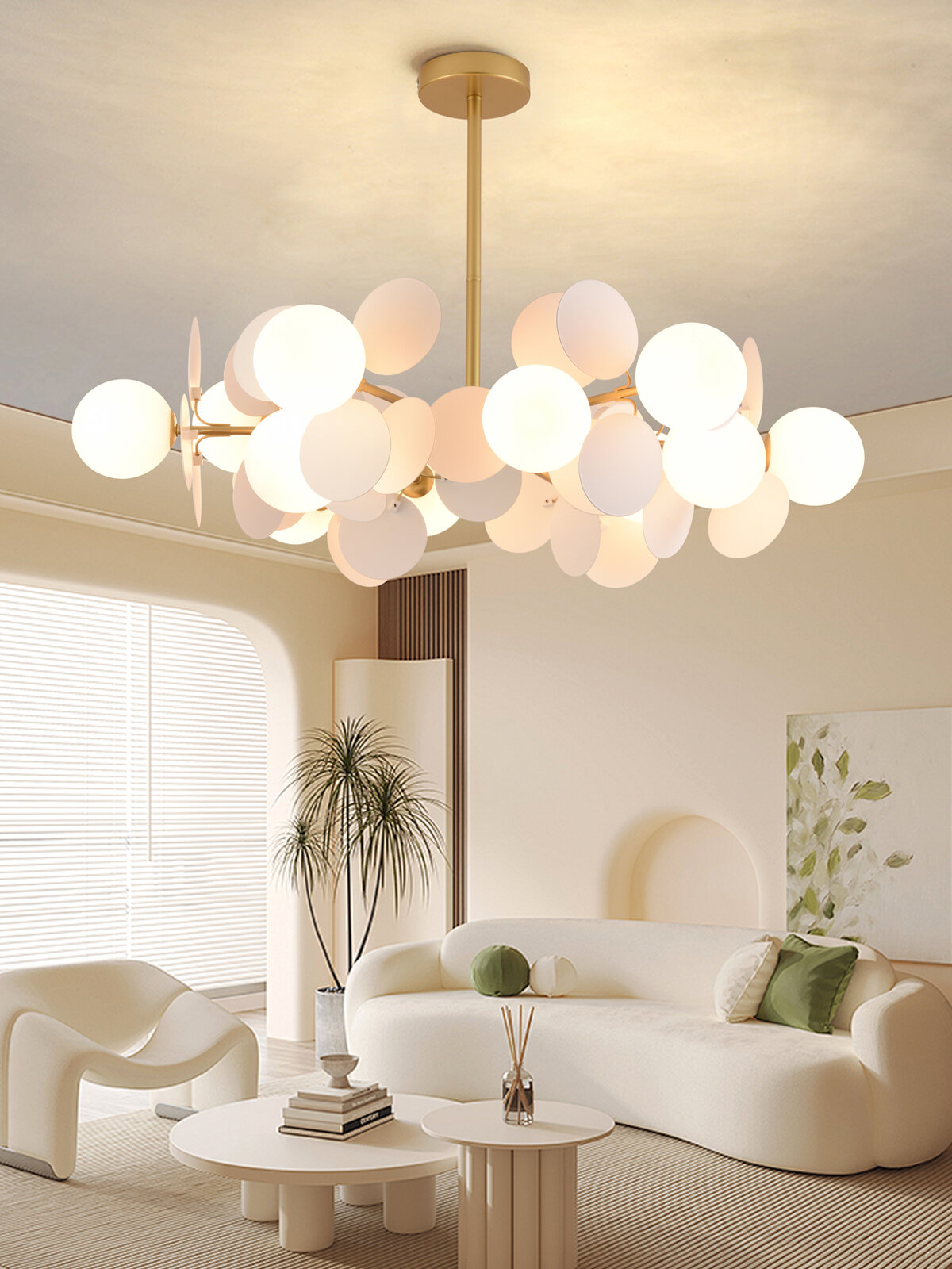 Современная спальня потолочная светодиодная люстра гостиная светодиодное освещение, пластиковые лепестки/12 ламп/белый