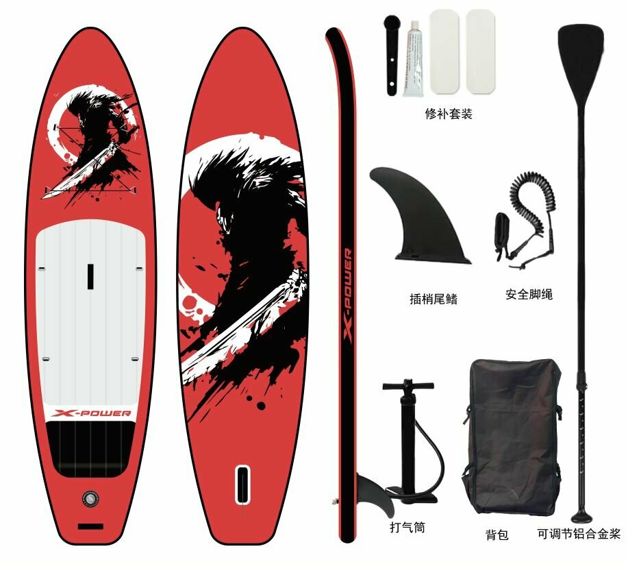 Cапборд надувной двухслойный Sport 11.6 для плавания и серфинга с веслом, 335 см / сап борд белый красный / sup board