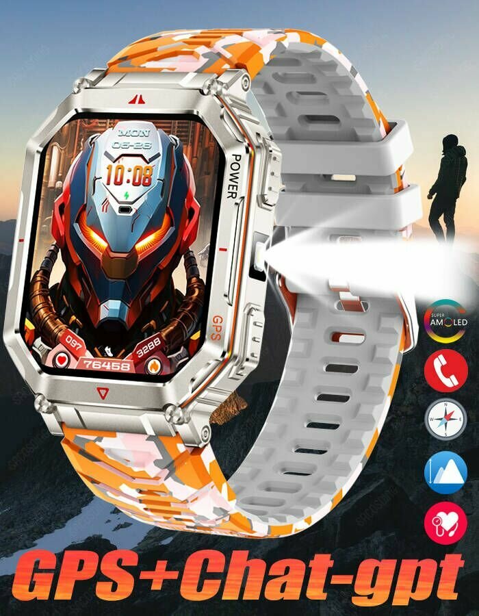 GPS квадратный смарт часы мужские наручные водонепроницаемые, с компасом и GPS для бега, с фитнес-трекером и более 170 спортивными режимами