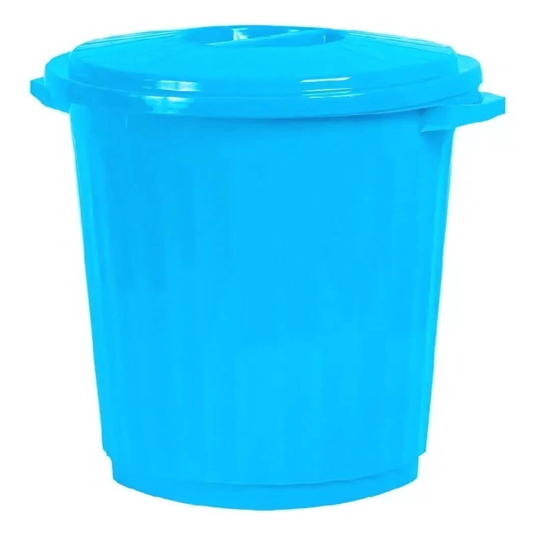 Бак для мусора 25л с крышкой, пластик усиленный, голубой цвет