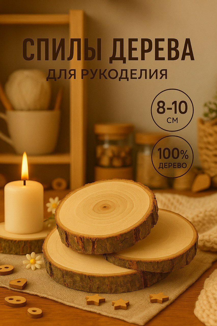 2 шт, 8-10 см, Спилы дерева