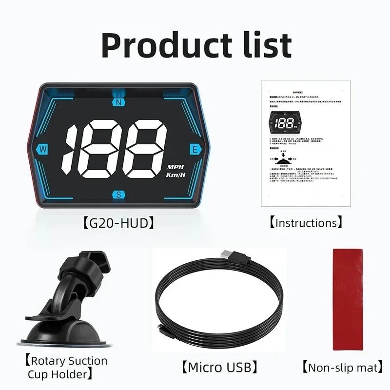 Hud Gps Автомобильный цифровой спидометр Проекционный дисплей Безопасность Сигнализация превышения скорости Компас Аксессуары Электроприборы, G20 HUD