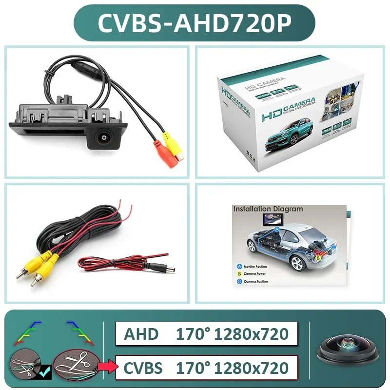 170 ° Автомобильная камера заднего вида 1080P AHD для Audi A3 A4 B8 B9 A4L VW Tiguan Touran L Touareg Skoda Octavia A7 Rapid Yeti, CVBS-AHD720P-170deg