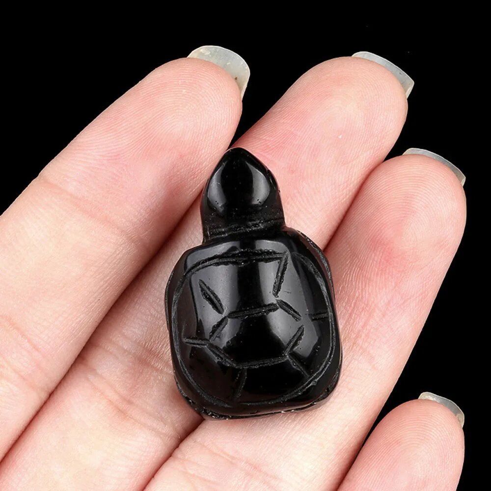 Маленькая черепаха из агата Черный, Obsidian