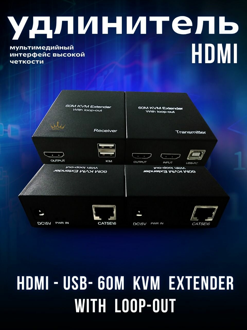 HDMI-USB KVM удлинитель with Loop-out передатчик/приемник до 60 метров