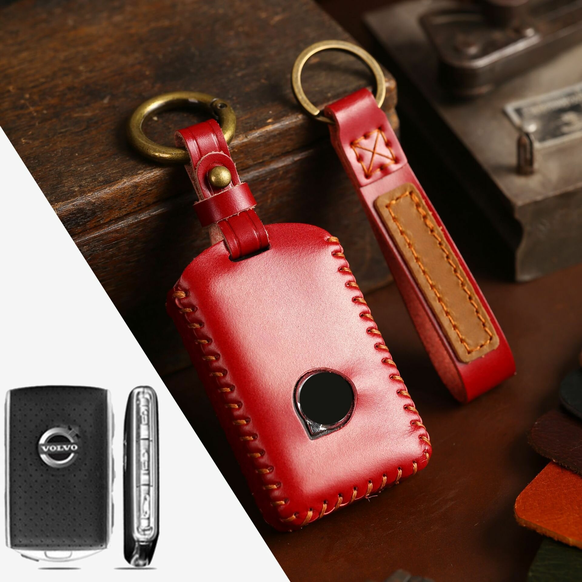 Чехол для автомобильного брелка Volvo бордовый Чехол для автомобильного брелка