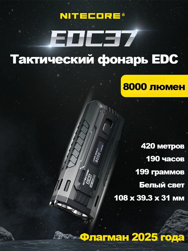 NITECORE EDC37, Высокопроизводительный тактический EDC фонарь, 8000 люмен