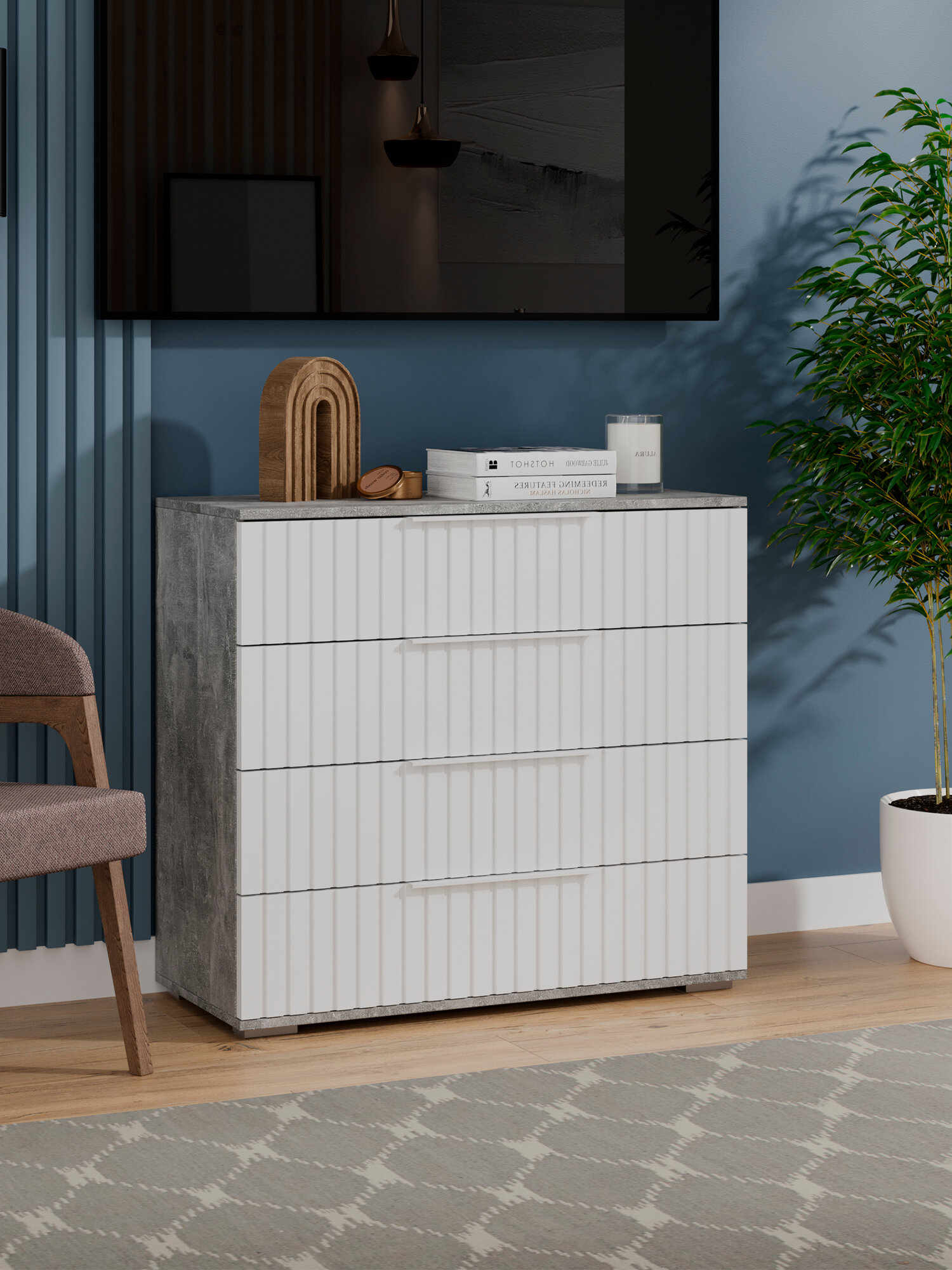 Комод с ящиками Мебель Трия Хилтон (Ателье светлый/Белый матовый)