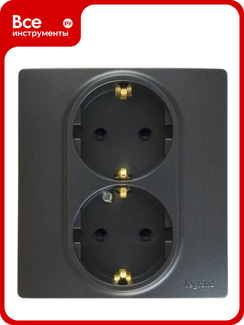 Розетка Legrand двойная с заземлением Legrand Etika со шторками в сборе 16А 250В безвинтовые зажимы антрацит 672633