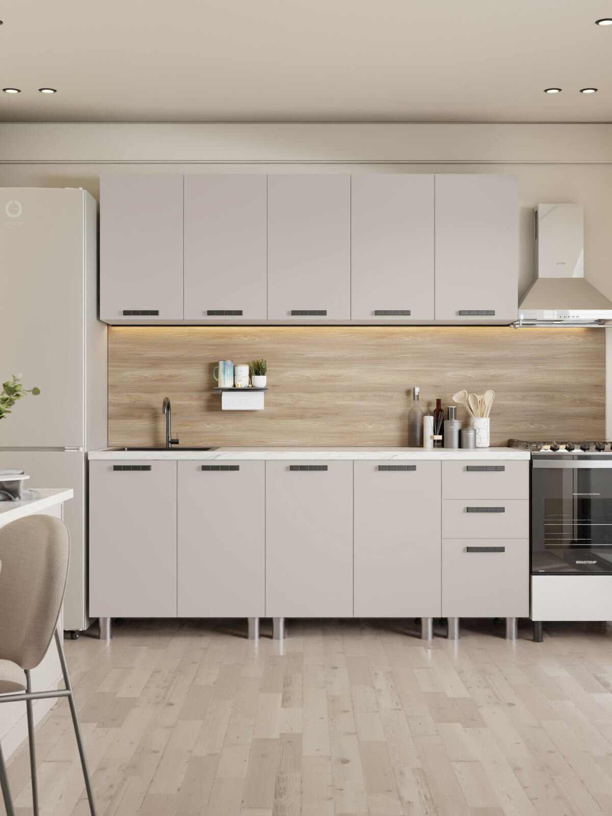 Кухонный гарнитур «Лаура» 2,0м, прямой, со столешницей, мебель для кухни, без мойки, кашемир