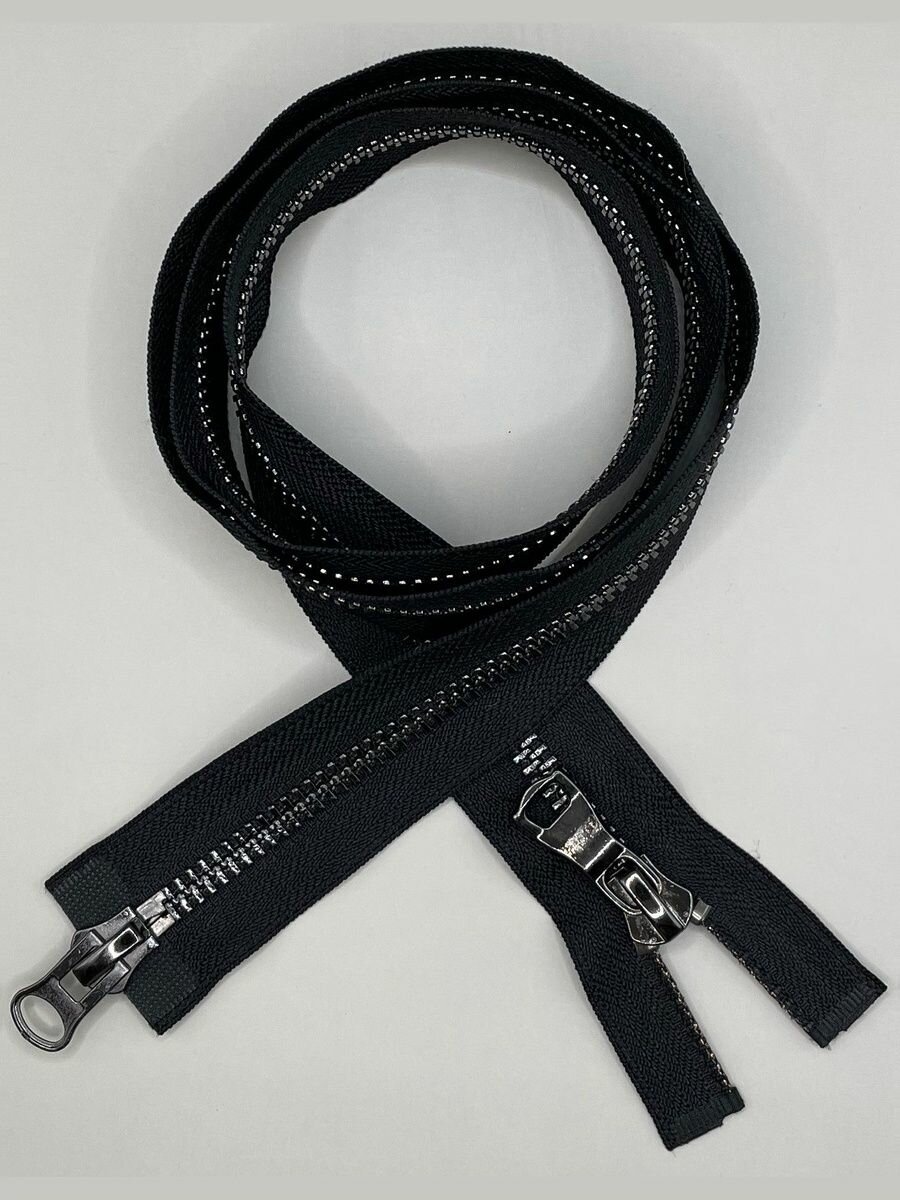 Молния титан(легкий металл),110 см, тип 8, черный, зубья т. металл,2 замка.1шт.