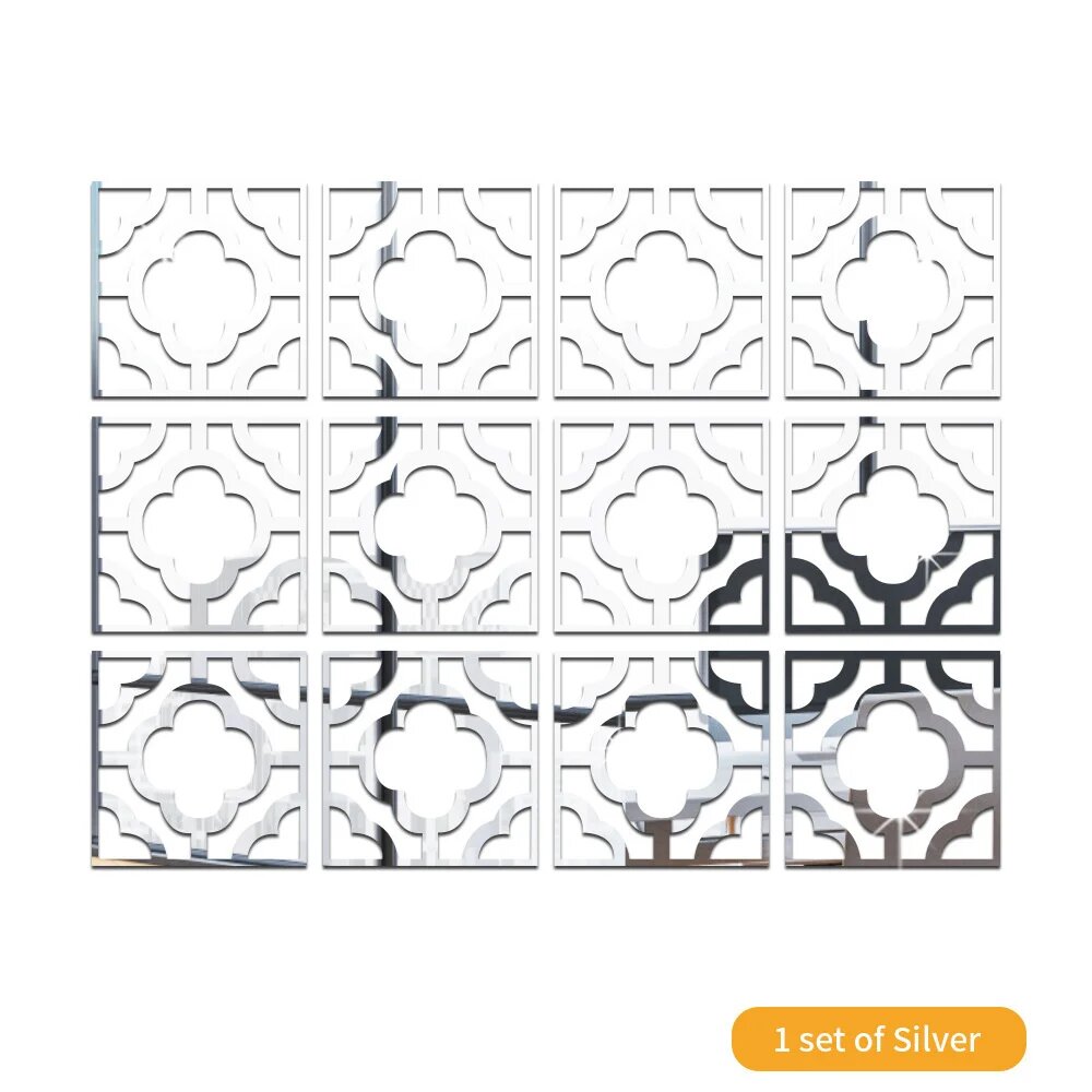 Зеркальные акриловые наклейки 12 шт, 28x28cmx12pcs, Белый