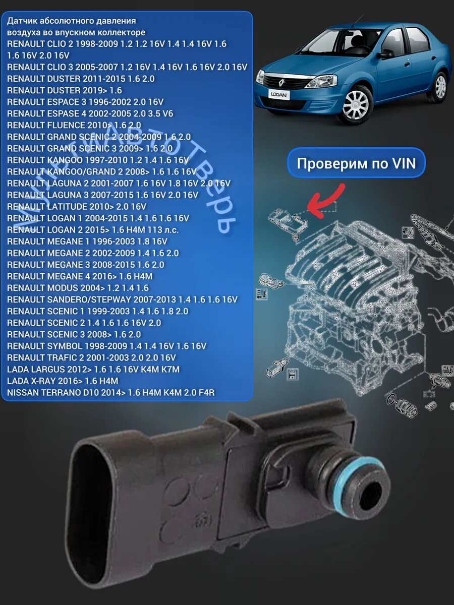 Датчик абсолютного давления KRAFT, Renault Logan, Sandero, Duster, Largus
