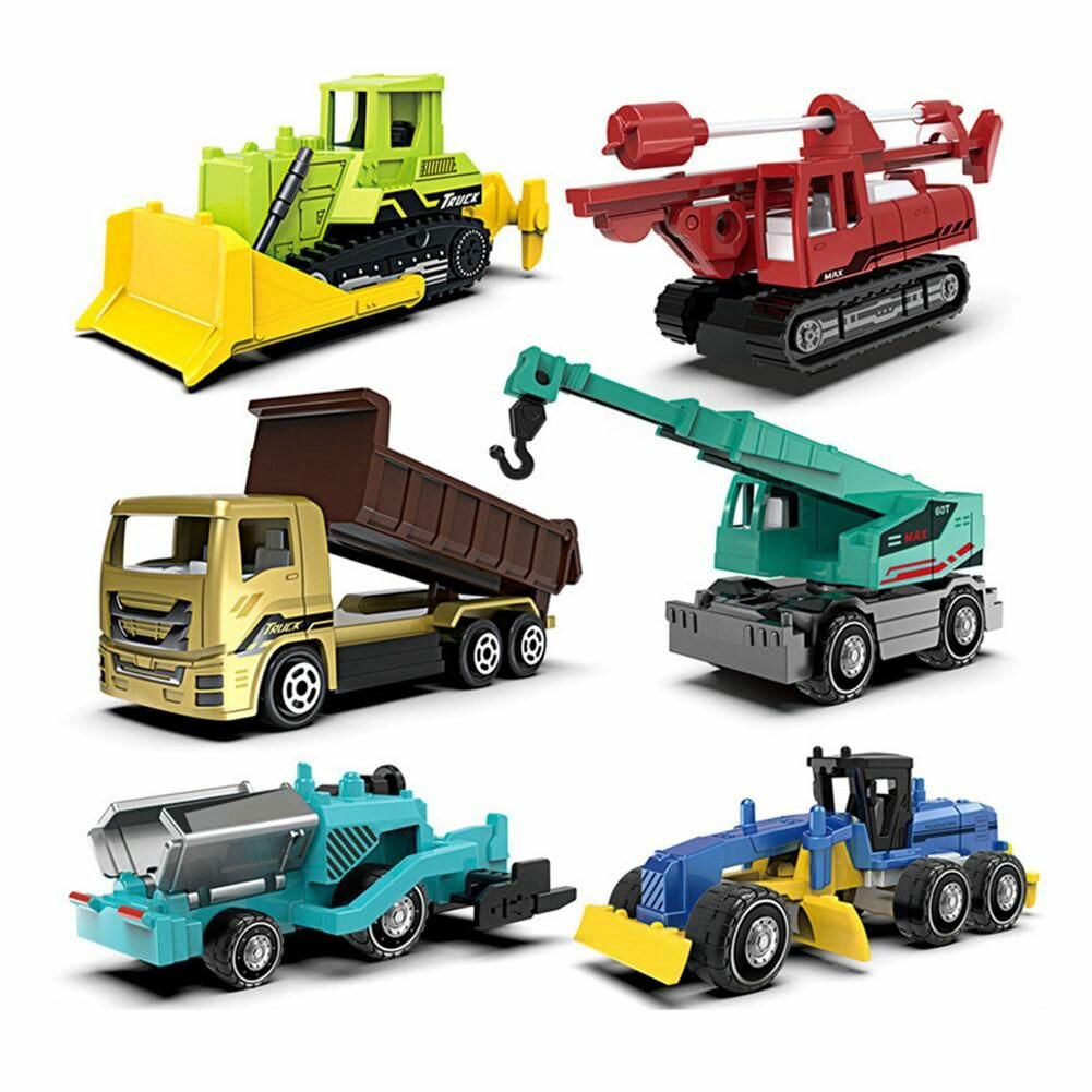 Детские игрушечные строительные машинки, Игровой набор машинок строительной техники детский , 6 предметов, подарок для мальчика самосвал, бульдозер, вилочный погрузчик, каток, цементовоз и экскаватор