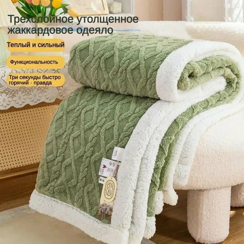 Плед , Софт, Полиэфирное волокно，Двусторонний плюс бархатный 200 см х 180 см