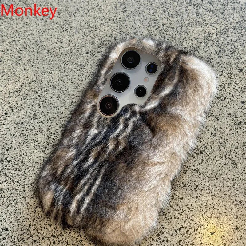 Милый пушистый защитный чехол для телефона с хорьком для Samsung S25 Ultra S24 FE S23 S22 S21 S20 S10 S9 Plus, милый пушистый плюшевый мягкий чехол черный, For S25 Plus