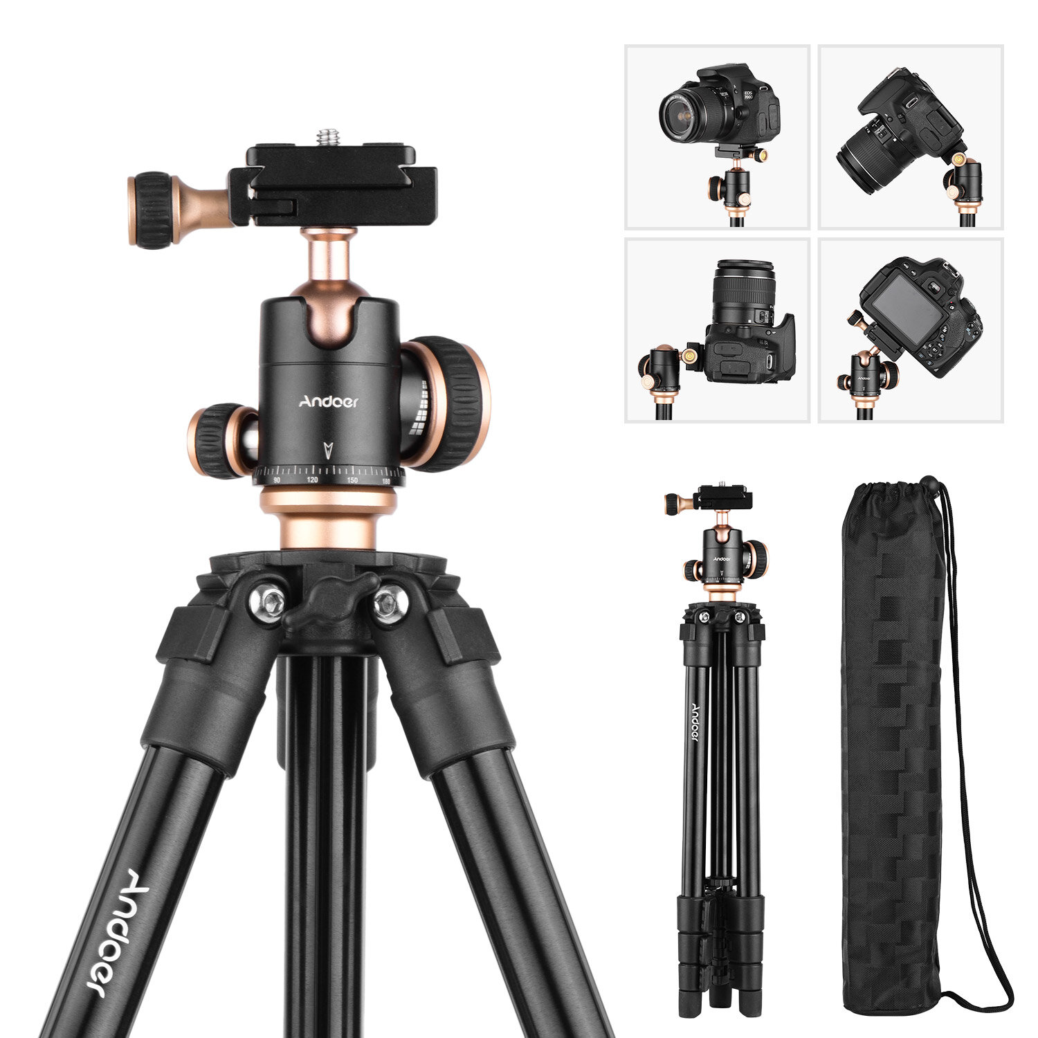 Andoer Q160SA камера штативы полные штативы с панорамным шаровым пузырьком.