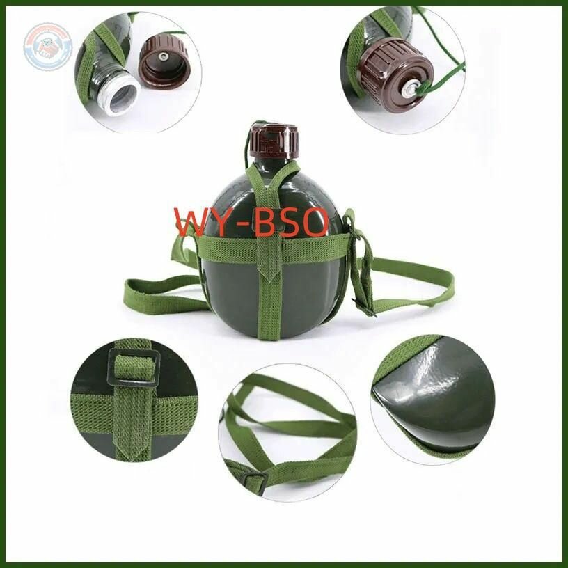Винтажная армейская зелёная алюминиевая плоская бутылка для воды, ретро фляжка с ремешком, туристическая дорожная посуда, лёгкая походная колба