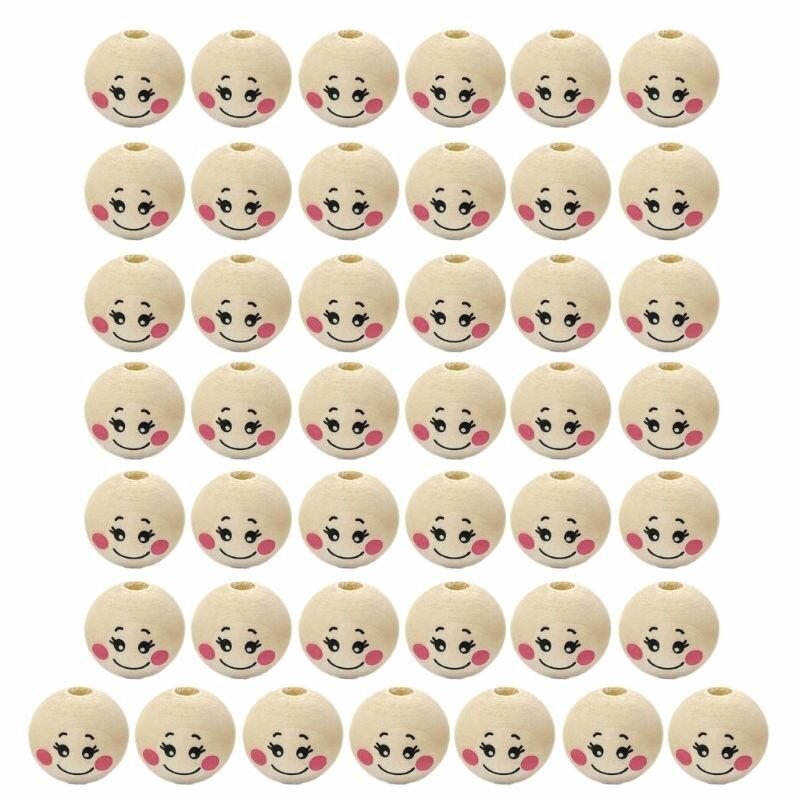 Деревянные бусины с улыбающимся смайликом, 50 шт, 20 мм, натуральное дерево для бижутерии DIY, браслетов и поделок ручной работы