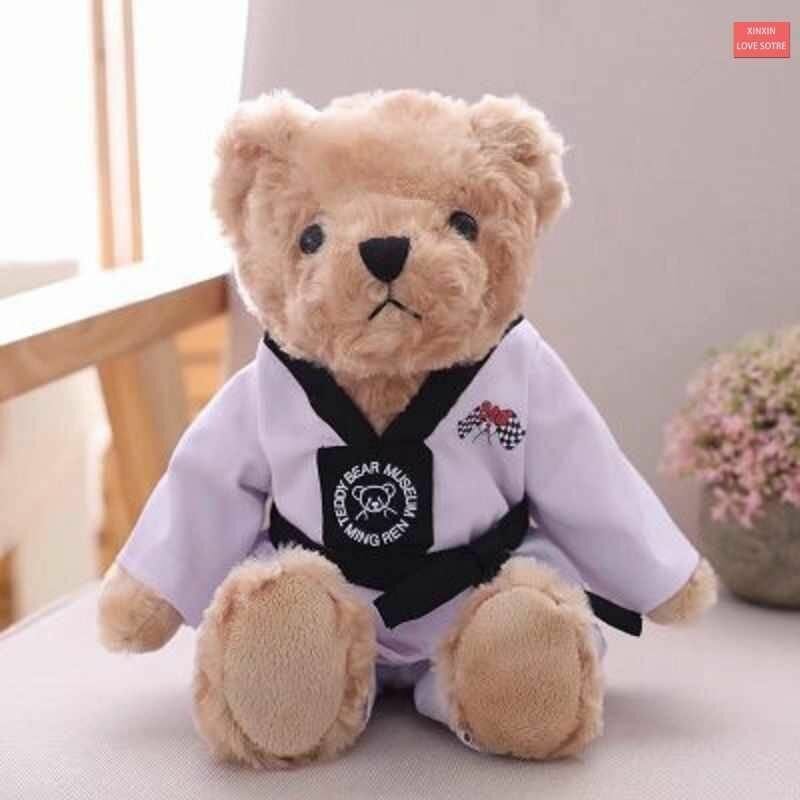 Мягкая игрушка Teddy Bear в стиле тхэквондо, 40 см, с логотипом, черная