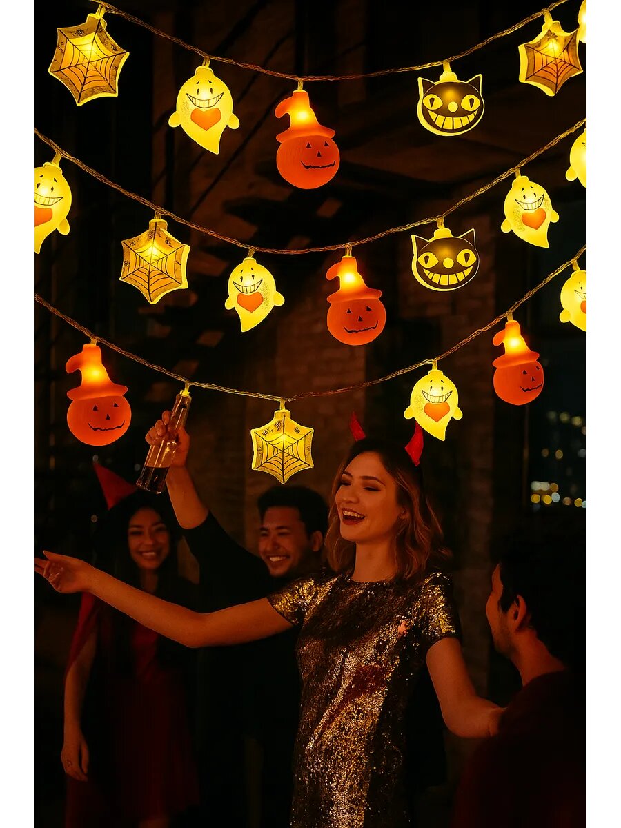 Гирлянда Хэллоуин 6 метров 40 шт Мордочки и Тыквы