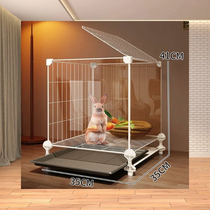 Прозрачный клетка-вилла для кроликов с туалетом, колесиками и зонированием. Премиум домик "1 комната+гостиная+санузел" с сеткой безопасности и съемным поддоном