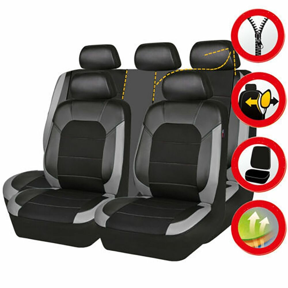 20255-местный чехол для автомобильного сиденья с застежкой-молнией для заднего сиденья с пятью чехлами для подголовников автомобильного сиденья