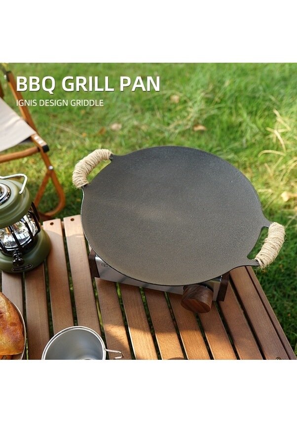 Чугунная сковорода-гриль для кемпинга на открытом воздухе, стиль: противень для выпечки + сетка + пеньковая веревка, разноцветная