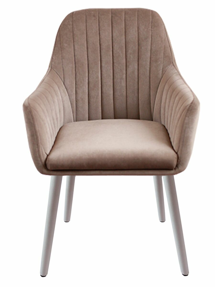 Стул кресло Моби для кухни мягкий велюр, Цвет Табак, Белые ножки