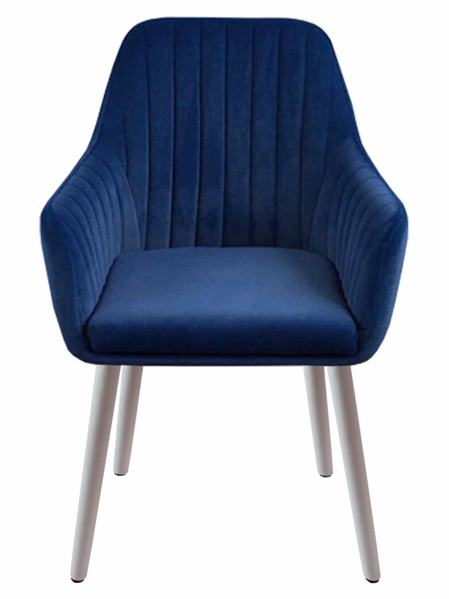 Стул кресло Моби для кухни мягкий велюр, Синий, Белые ножки